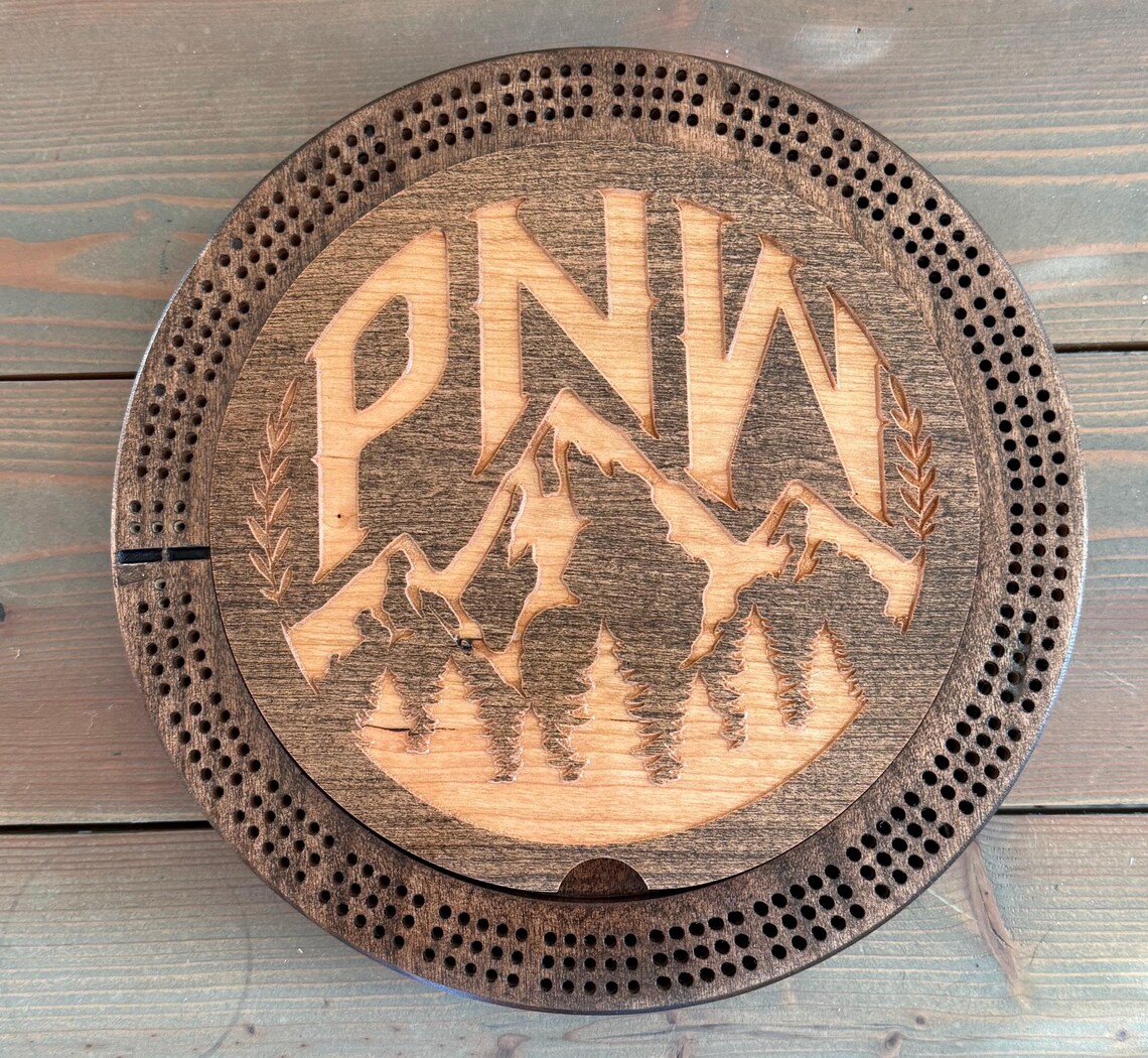 Pacific Northwest Theme 3 Player Round Cribbage Board - Etsy