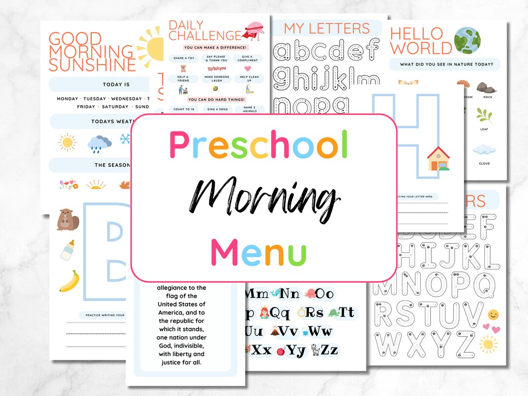 Preschool Morning Menu Printable, Preschool Worksheets, Homeschool ...