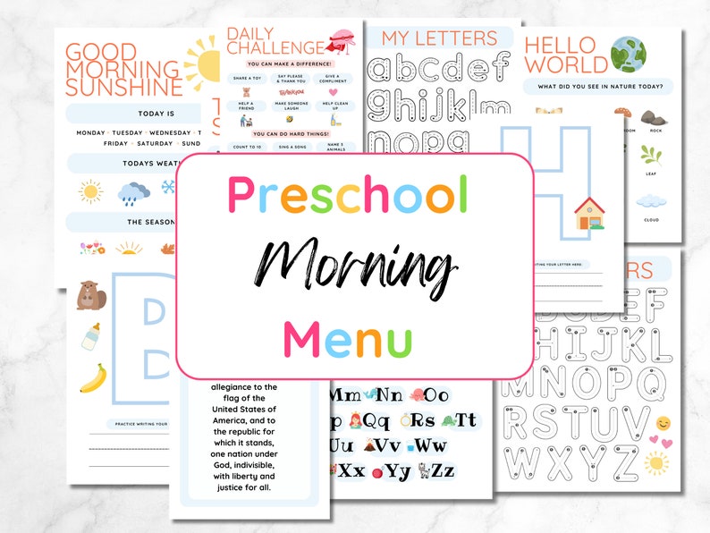 Preschool Morning Menu Printable, Preschool Worksheets, Homeschool ...