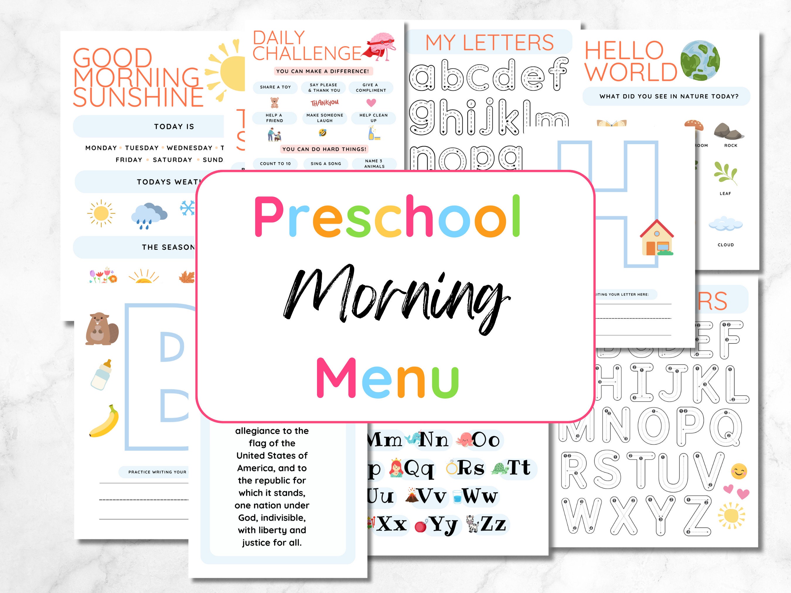 Preschool Morning Menu Printable, Preschool Worksheets, Homeschool ...