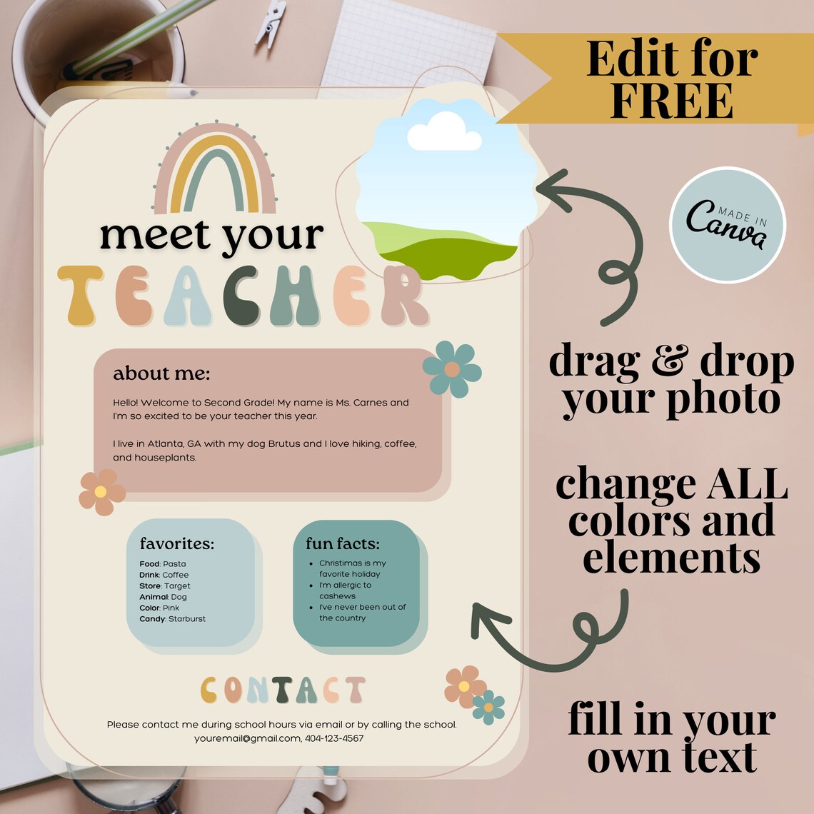 Meet the Teacher, Teacher Template, Back to School Flyer, Teacher ...