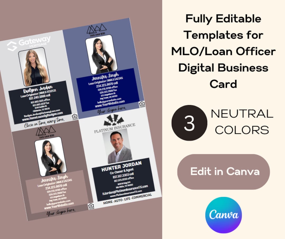 3 Mortgage MLO Digital Business Card Templates, Neutral Colors, Perfect ...