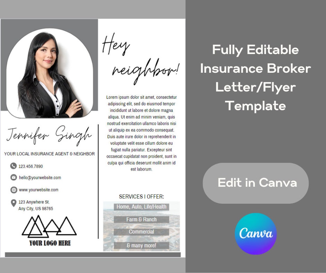 Insurance Broker Agent Introduction Flyer Letter Neutral Color, Social ...