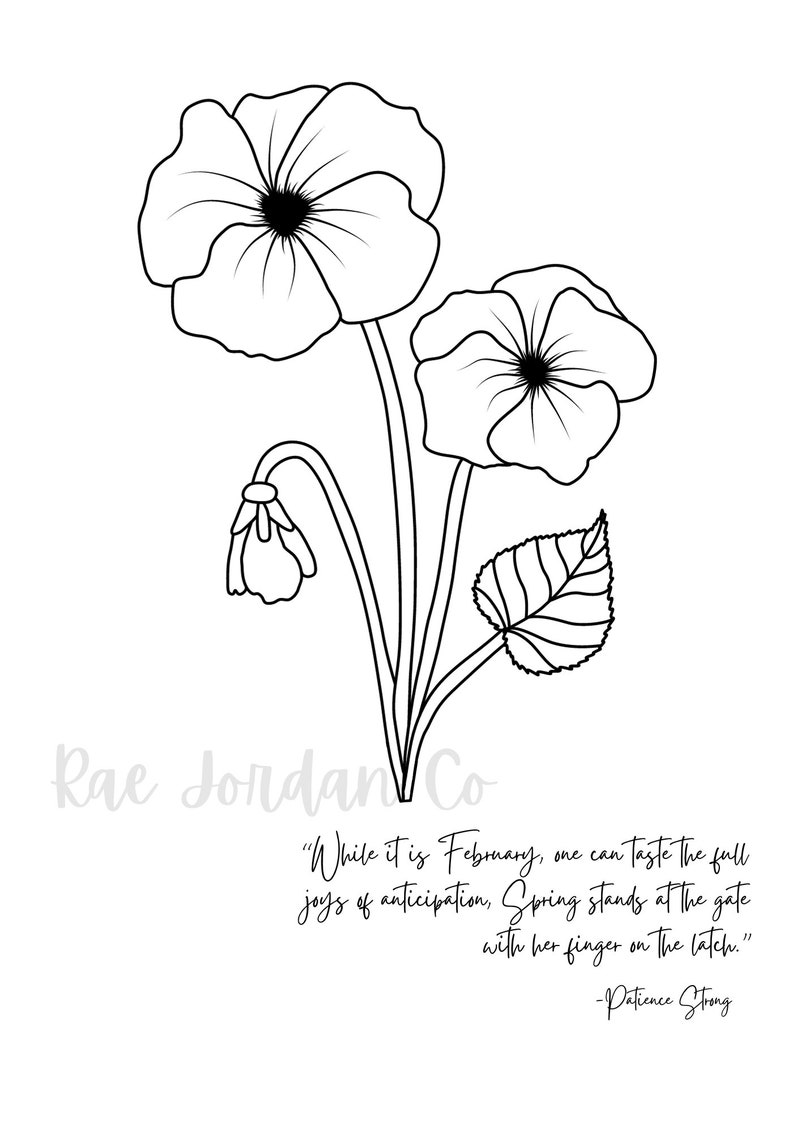 February Birth Flower Print, Botanical Line Art Print, Minimalist ...