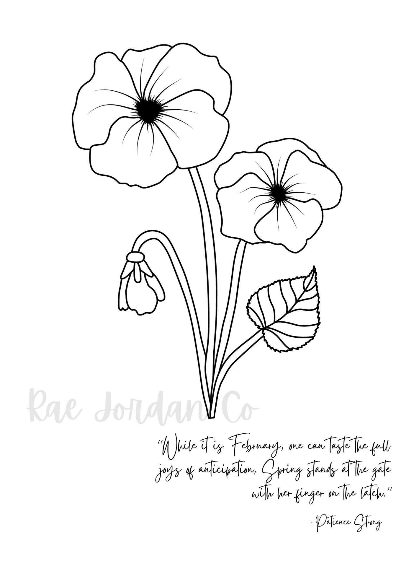 February Birth Flower Print, Botanical Line Art Print, Minimalist ...