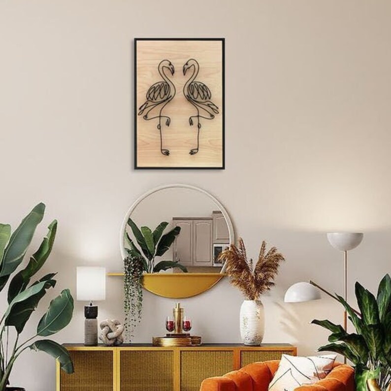 Flamingo Wall Decor, Wire Art Flamingo Sign, Elegant Handmade Metal ...