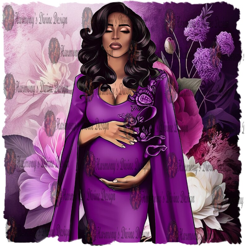 Purple Maternity Photoshoot African American Clipart PNG - Etsy