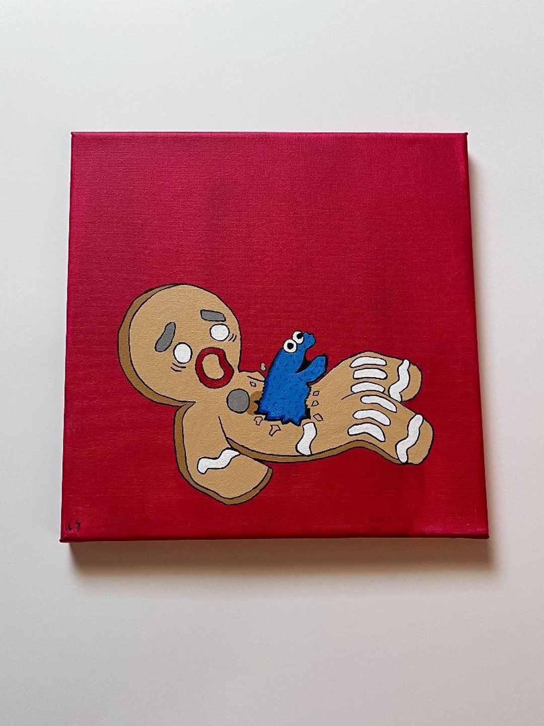 Gingerbread Man & Cookie Monster Alien Horror Acrylic Painting - Etsy