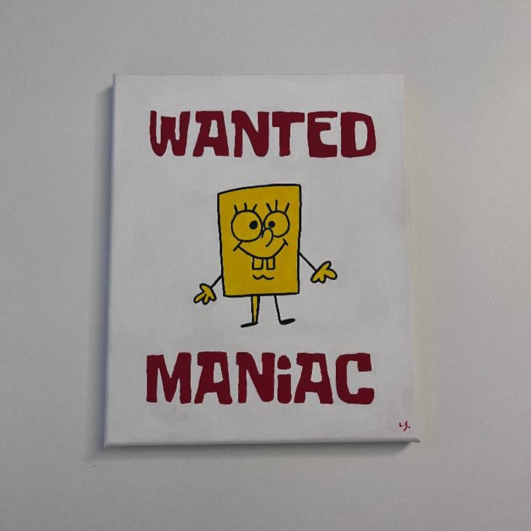 Spongebob Squarepants Maniac Wanted Poster Acrylic 8x10 Canvas Painting ...