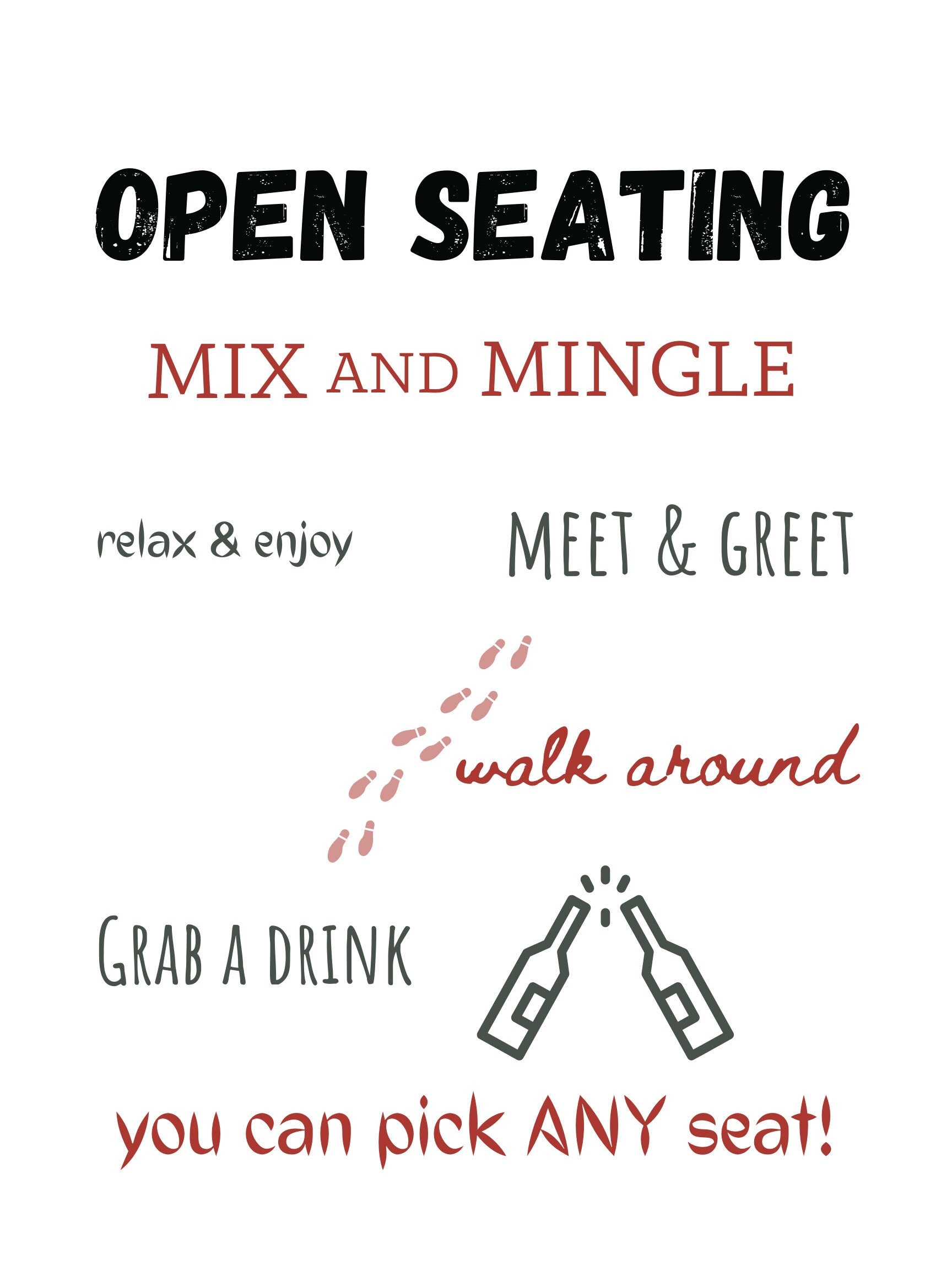 Open Seating Wedding Reception Sign Canva Template - Etsy