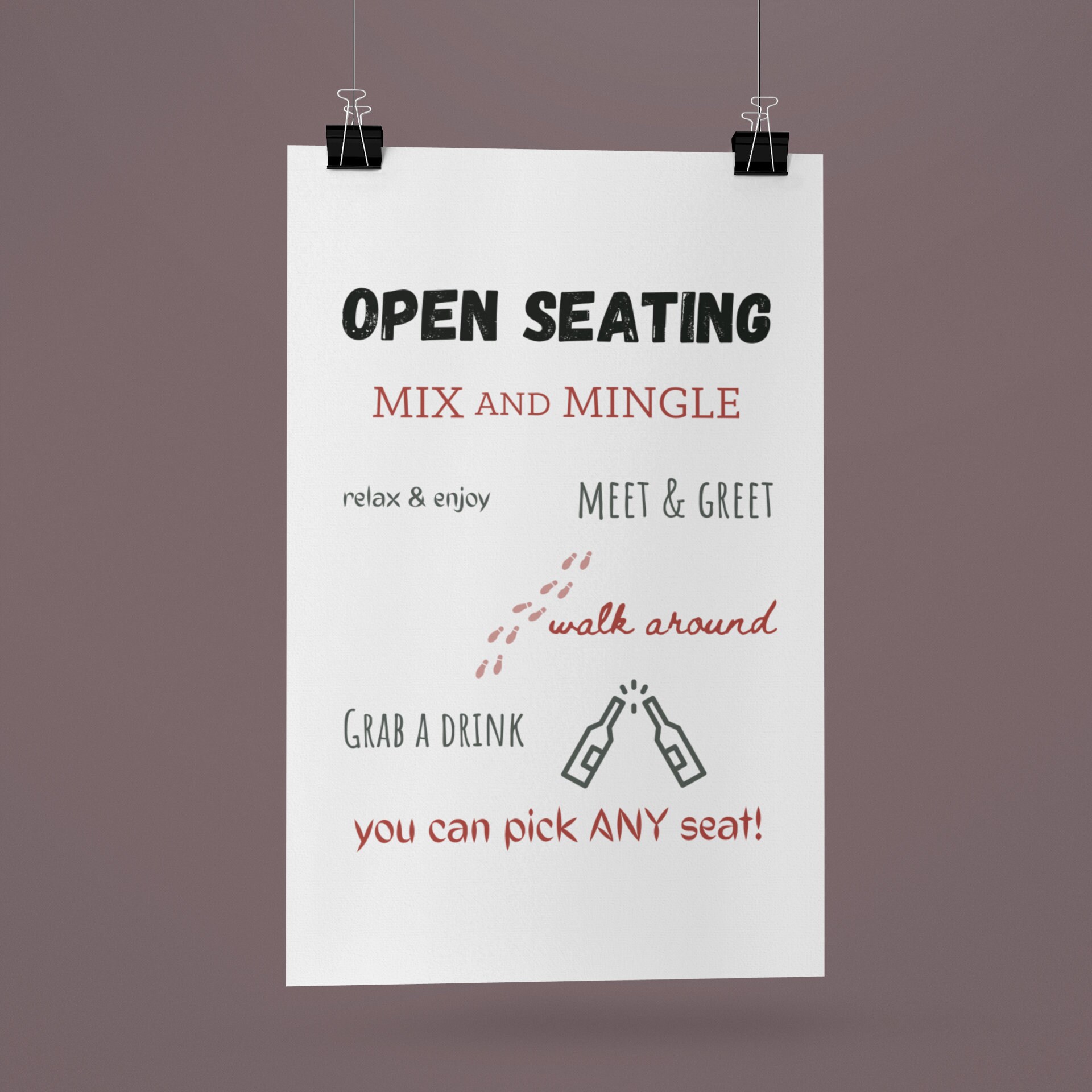Open Seating Wedding Reception Sign Canva Template - Etsy