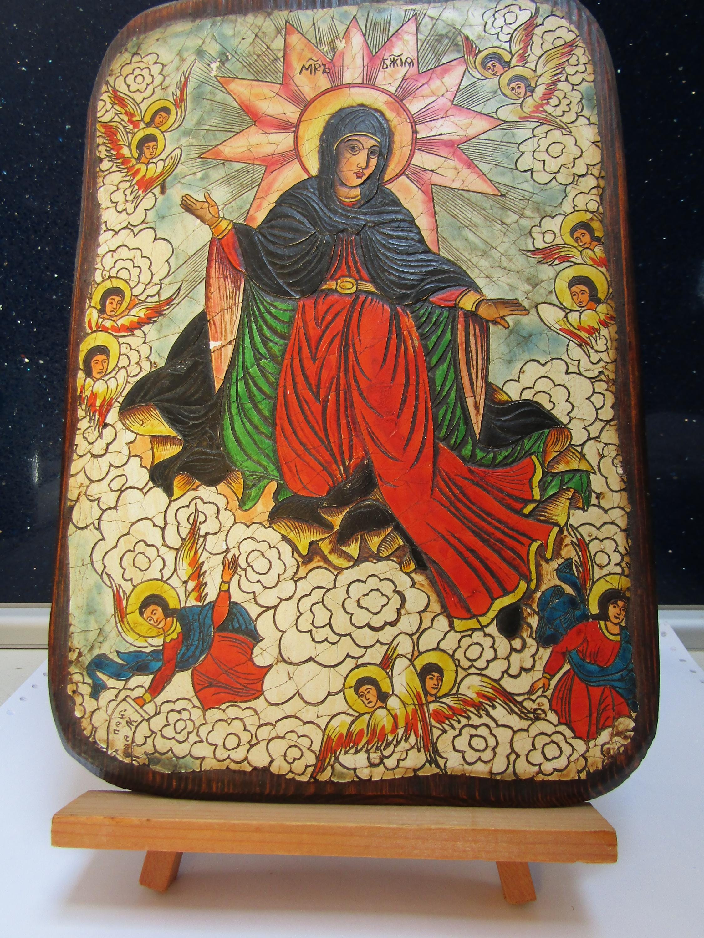 Byzantine Virgin Mary Icon With Tripod: Encaustic Art, Orthodox ...
