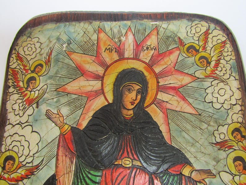 Byzantine Virgin Mary Icon With Tripod: Encaustic Art, Orthodox ...