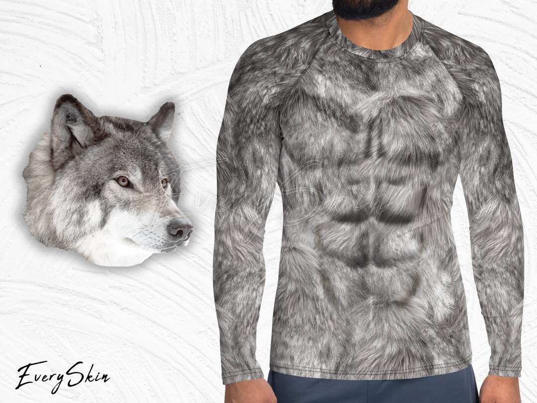 Men's Rash Guard for Werewolf Costume With Realistic Fur Print and ...