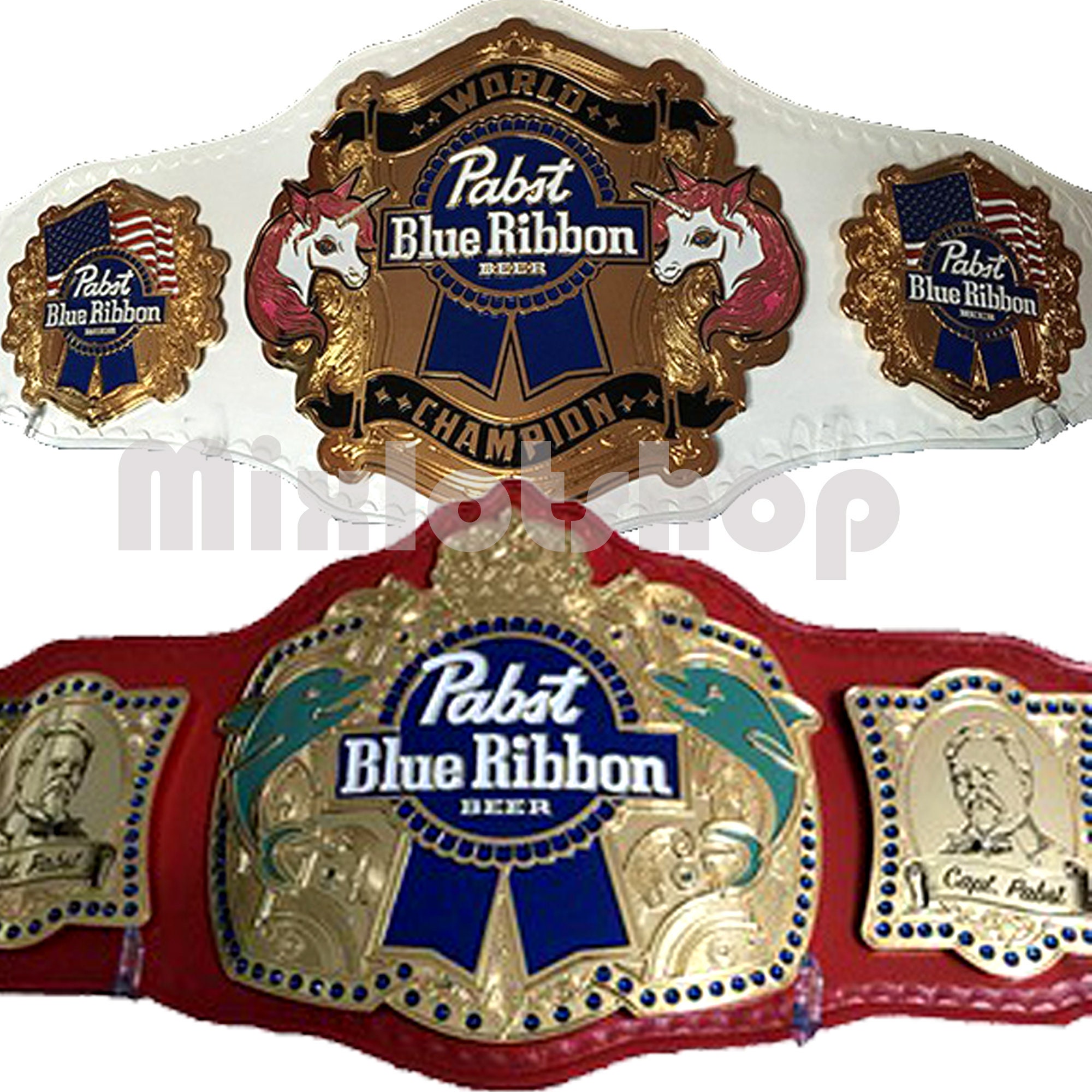 World Pabst Blue Ribbon Champions Wrestling Belt With White Red Strap ...