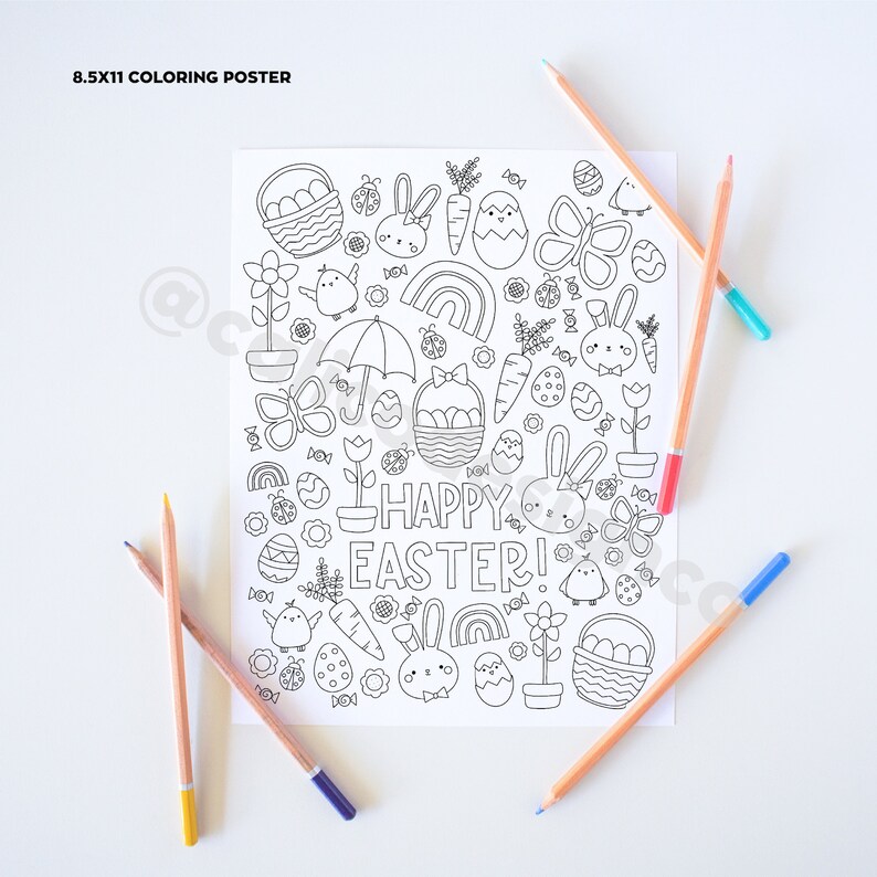 Easter Coloring Poster and Pages Printable Bundle | Easter Bunny ...