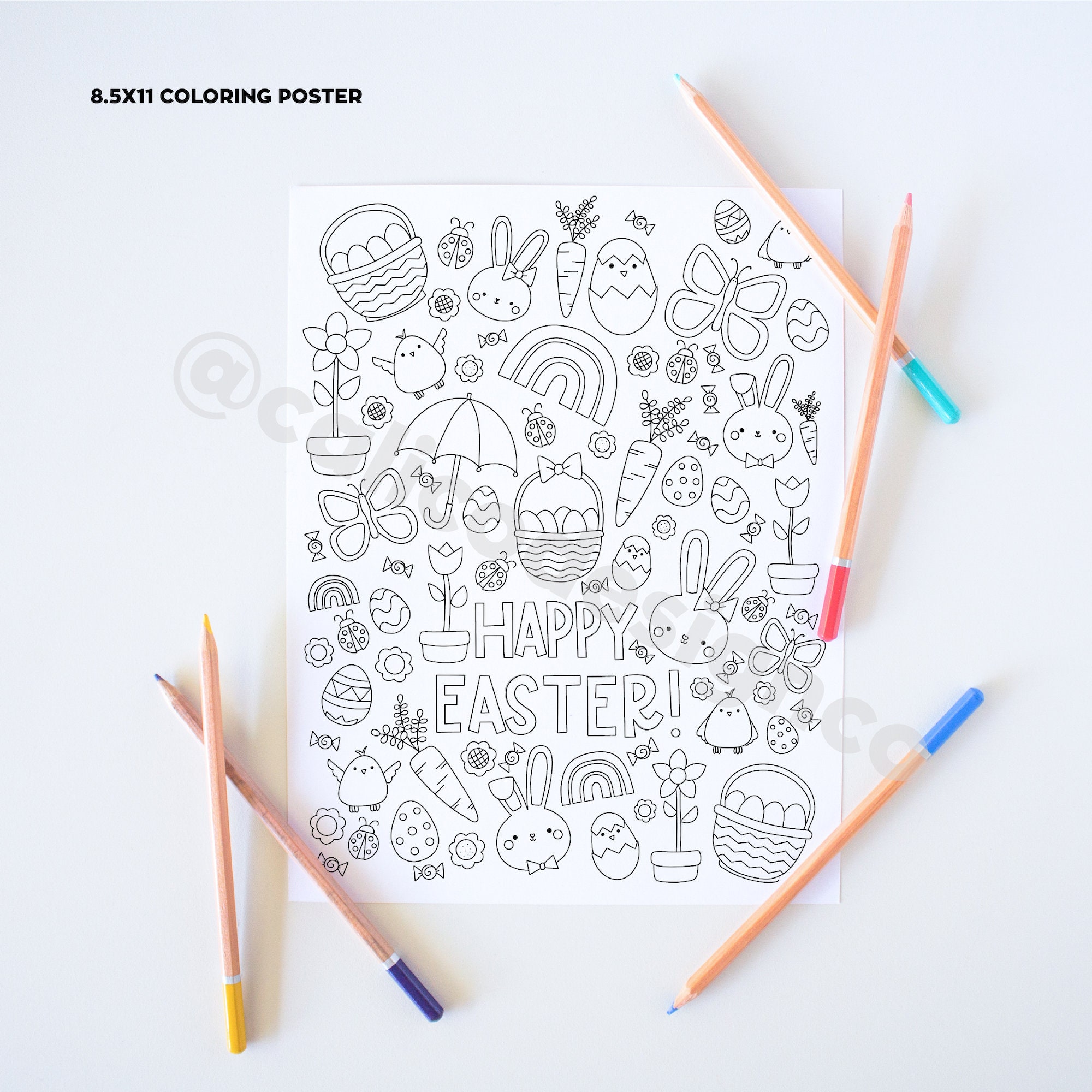 Easter Coloring Poster and Pages Printable Bundle | Easter Bunny ...