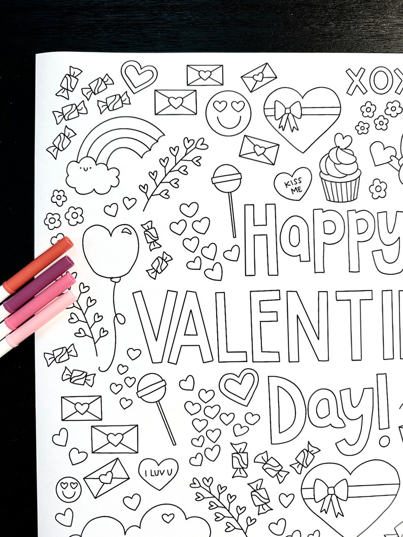 Valentine's Day Coloring Poster Printable Bundle | Valentine Coloring ...