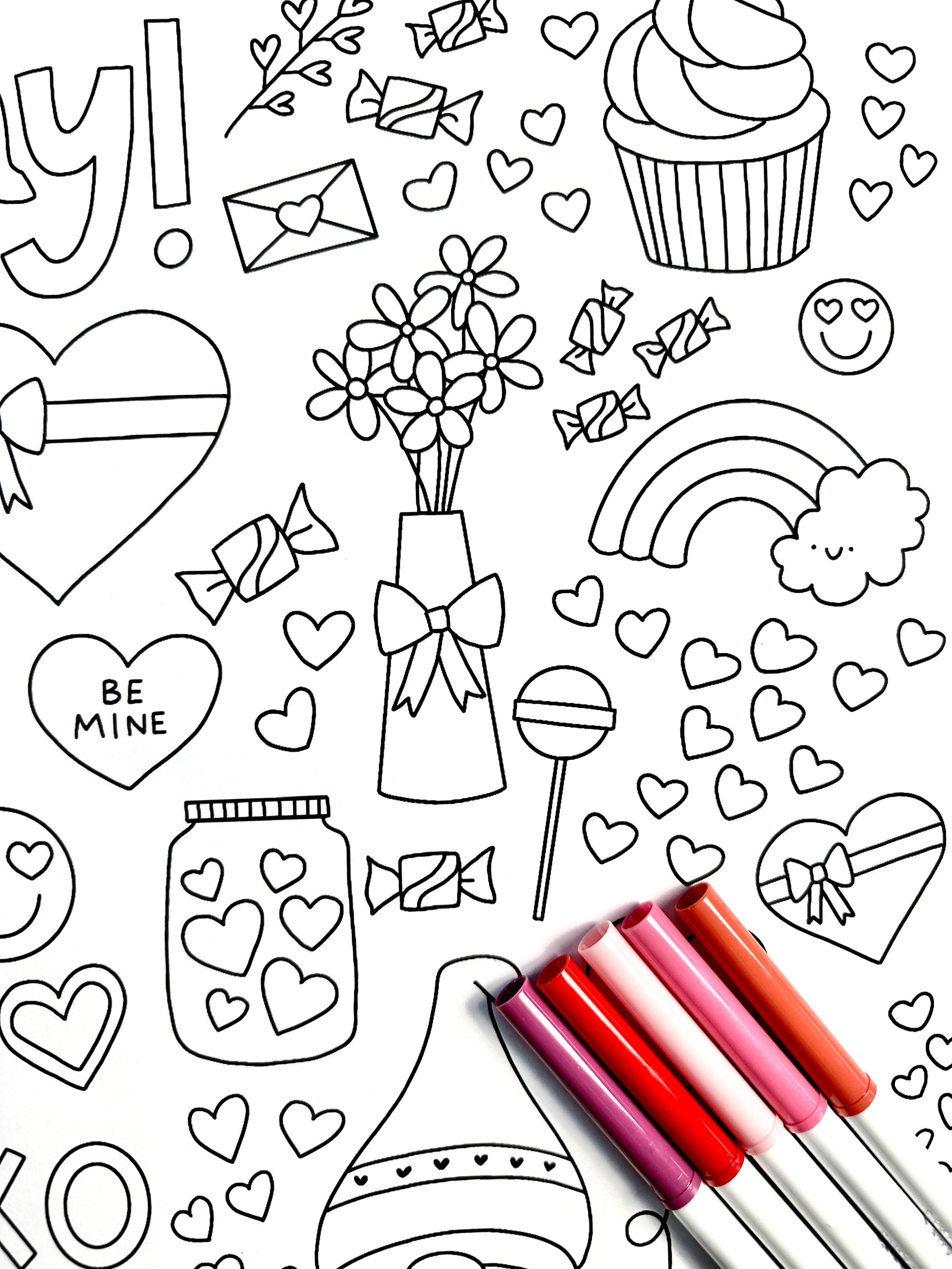 Valentine's Day Coloring Poster Printable Bundle Valentine Coloring ...