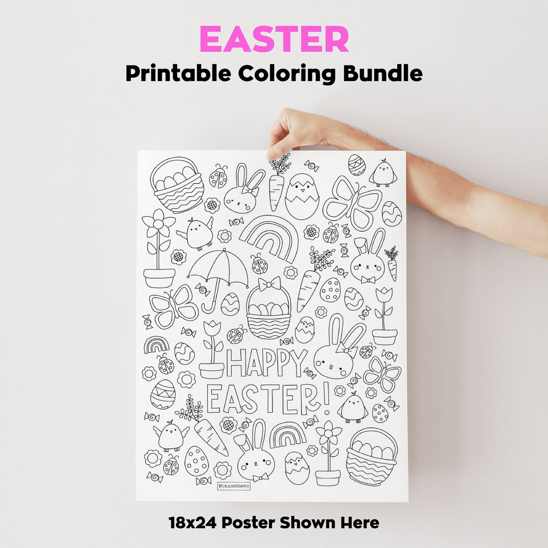 Easter Coloring Poster and Pages Printable Bundle | Easter Bunny ...
