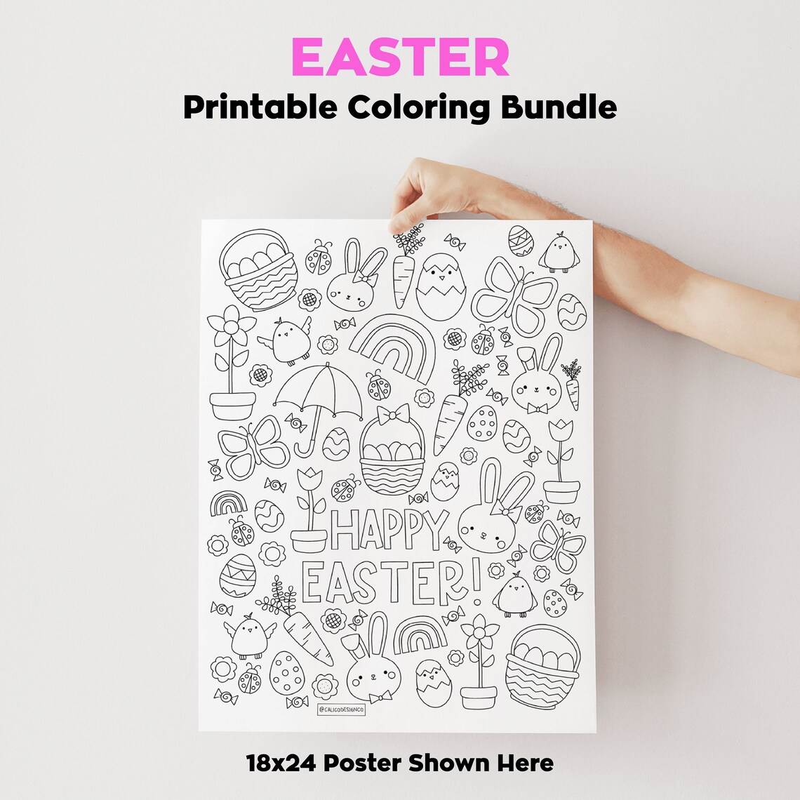 Easter Coloring Poster and Pages Printable Bundle Easter Bunny Coloring ...