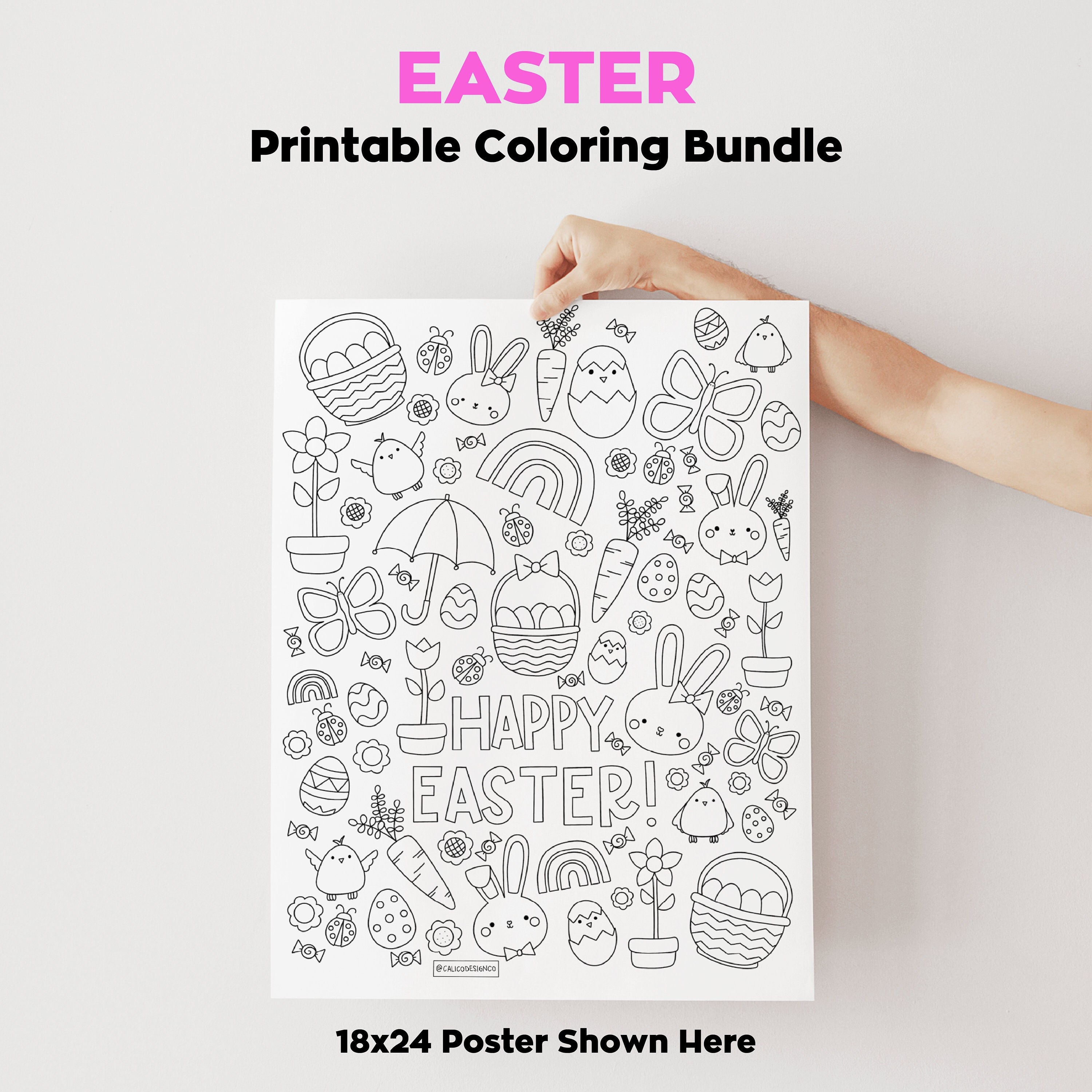 Easter Coloring Poster and Pages Printable Bundle | Easter Bunny ...