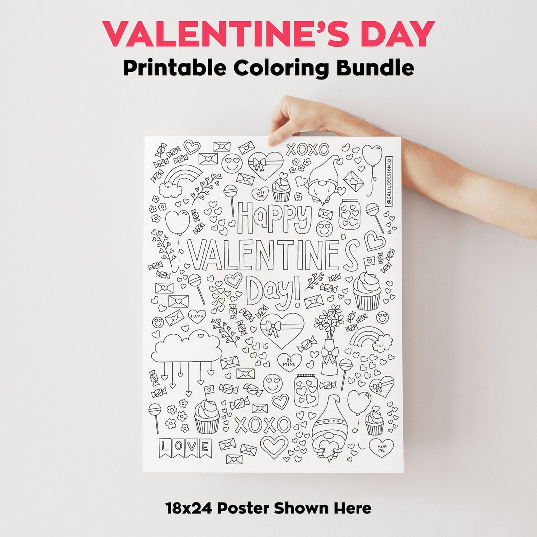 Valentine's Day Coloring Poster Printable Bundle | Valentine Coloring ...