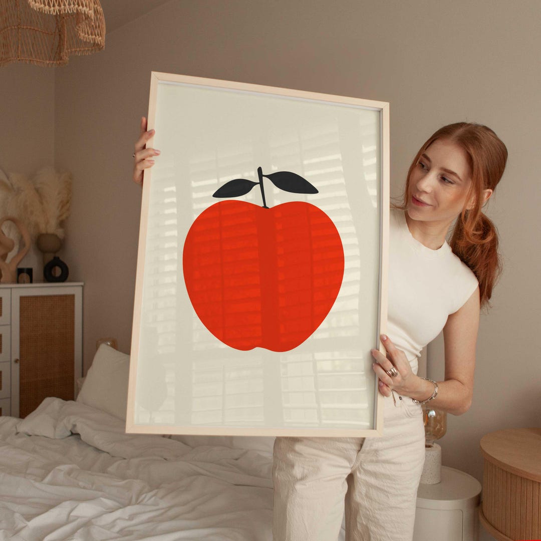 Minimalist Red Apple Print: Fruit Wall Art, Kitchen Bar Cafe Decor ...