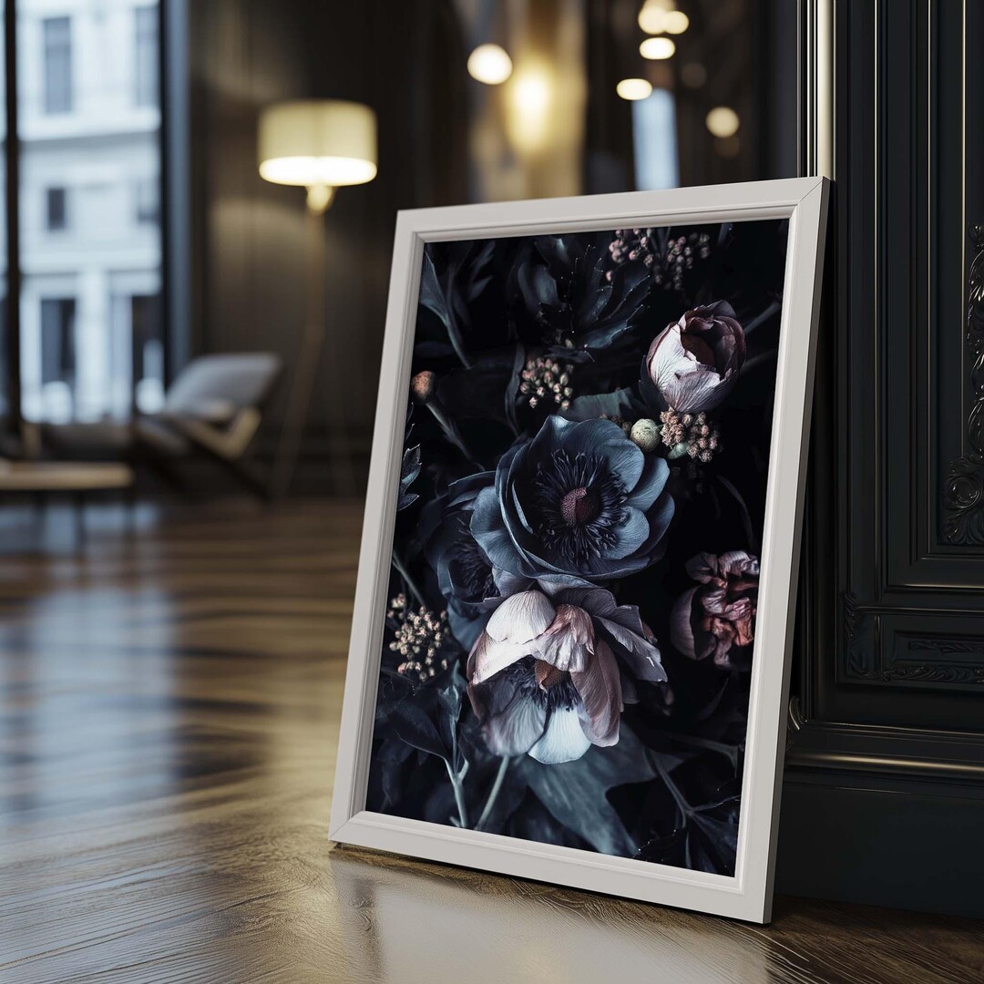 Black Danila Art Print | Vintage Dark Flowers | Dark Botanical Wall Art ...