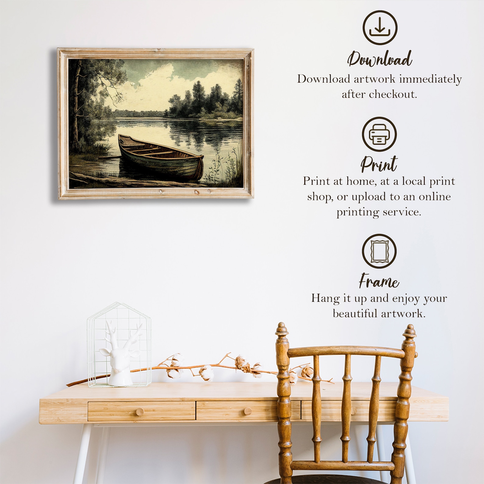 Vintage Canoe Meadow Aesthetic Painting Rustic Oil Canvas Painting ...