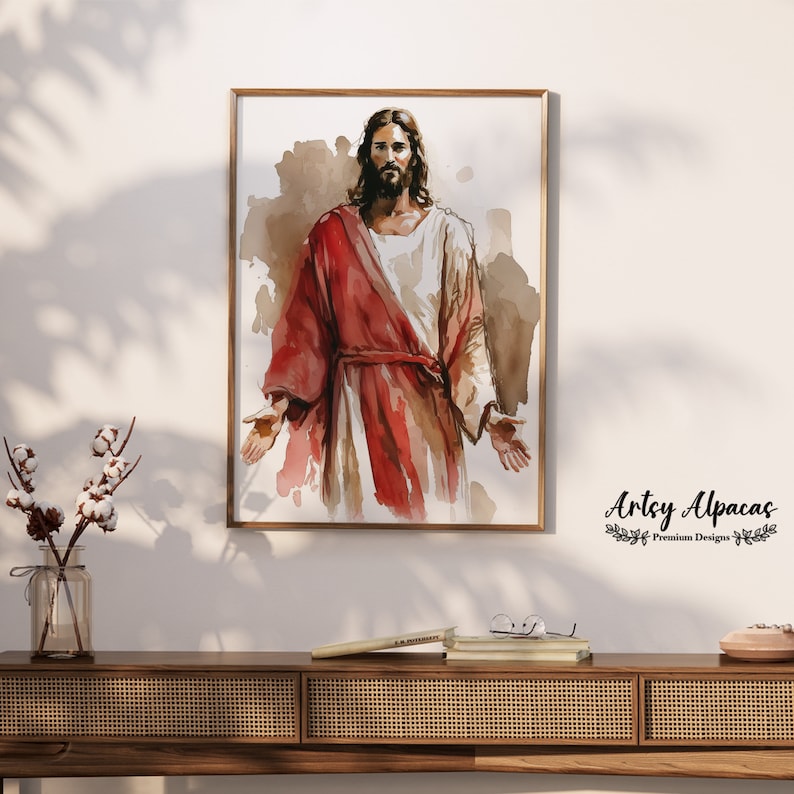Jesus Christ Portrait With Arms Open Watercolor Painting Art, Aesthetic ...