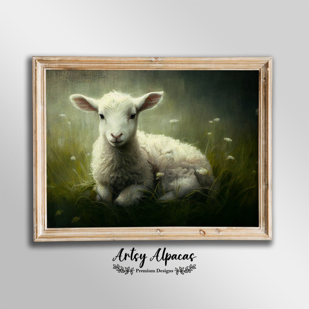 Vintage Lamb Aesthetic Painting Rustic Oil Painting Meadow Canvas ...