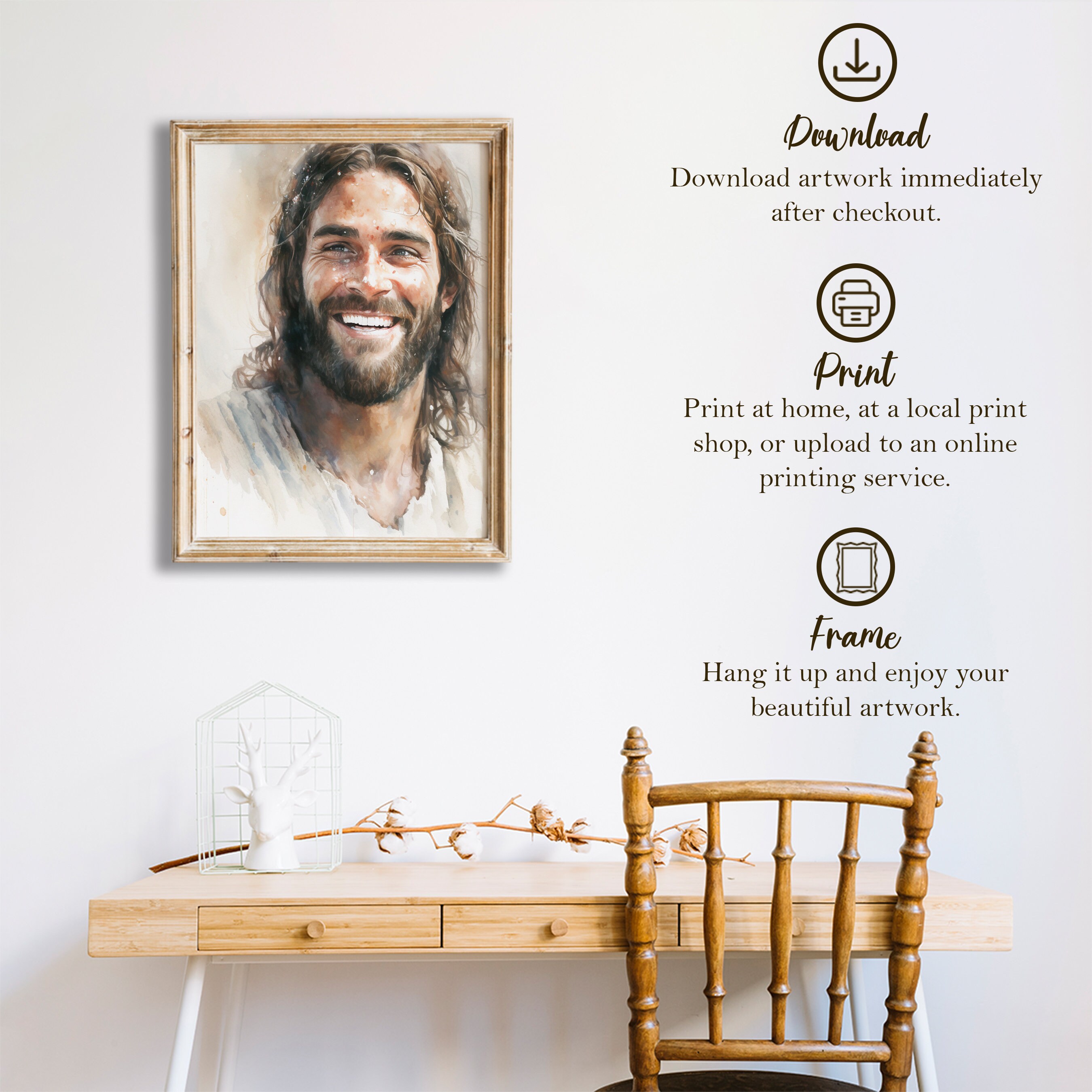 Jesus Christ Smiling Portrait Watercolor Painting Art, Aesthetic ...