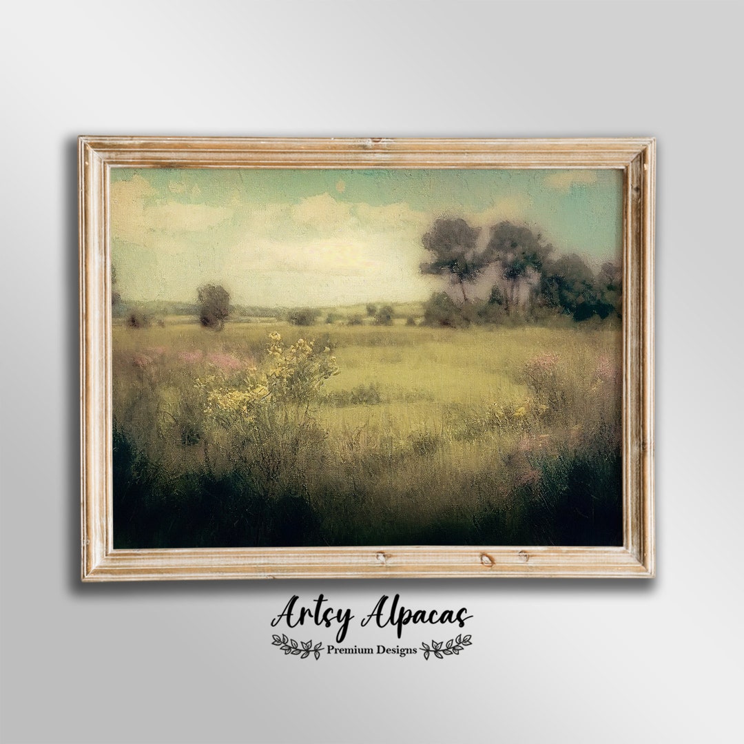 Vintage Aesthetic Painting Rustic Oil Painting Meadow Canvas Painting ...
