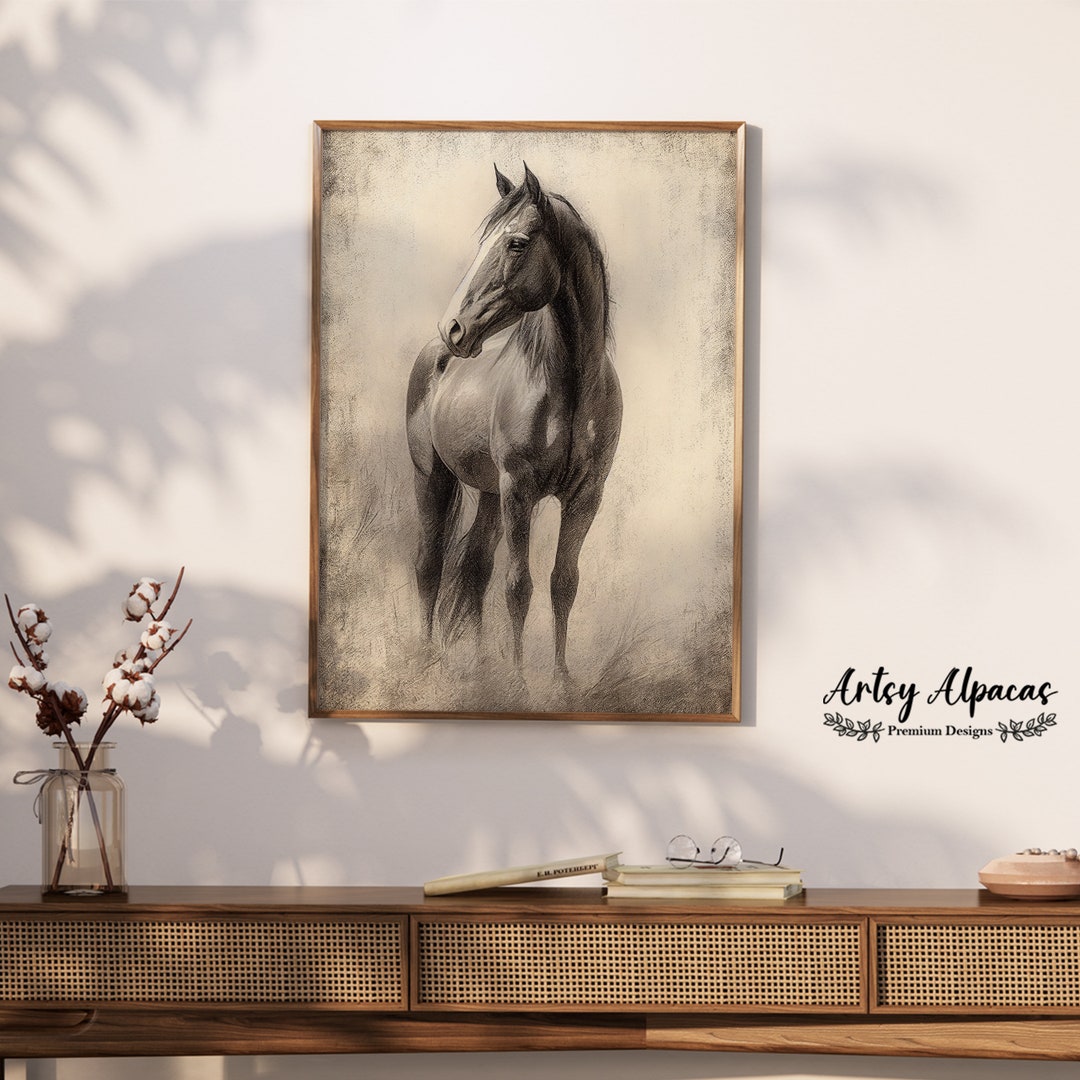 Horse Sketch Painting Art Aesthetic Painting Rustic Oil Canvas Vintage ...