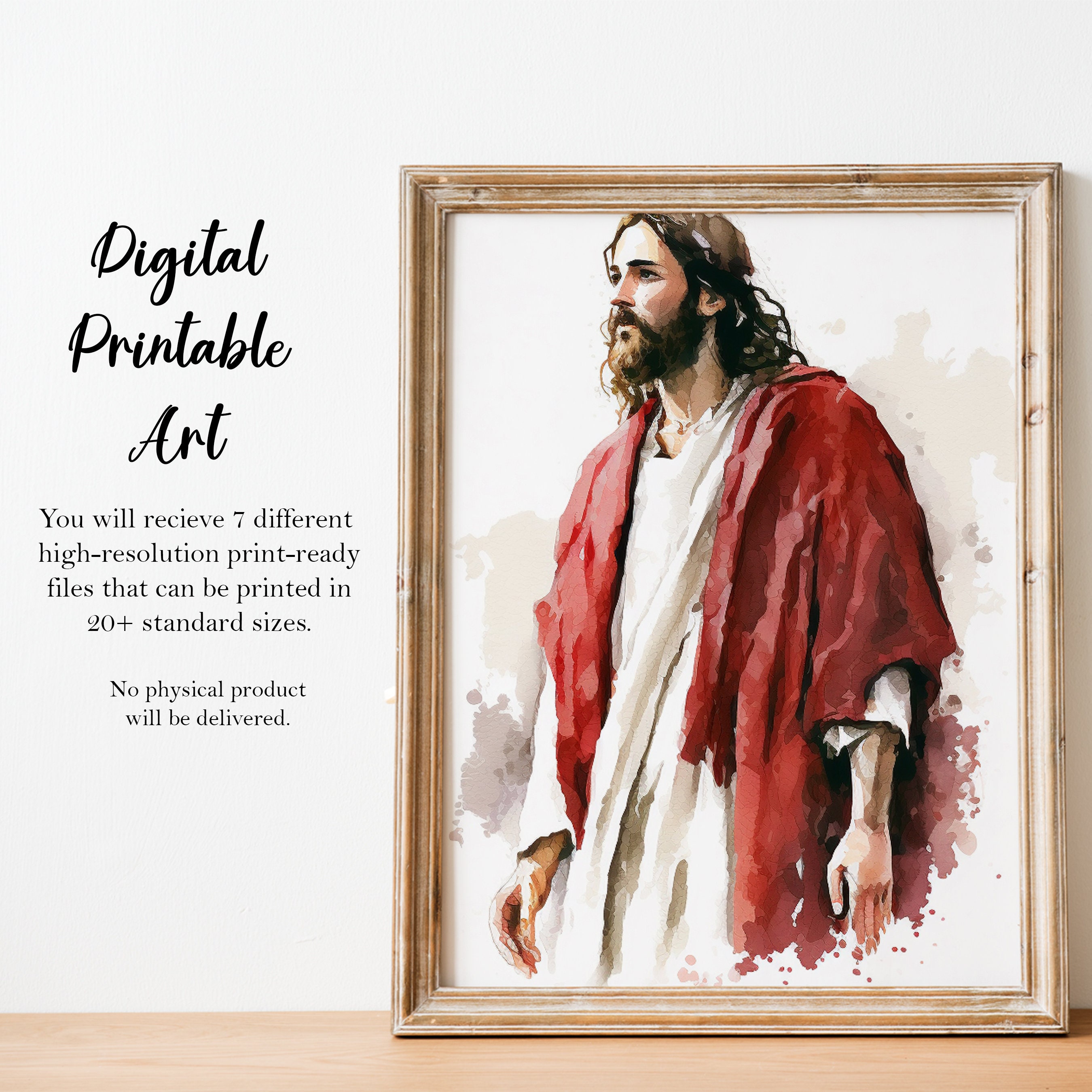 Watercolor Jesus Christ Portrait in Red Robe, Watercolor Painting Art ...