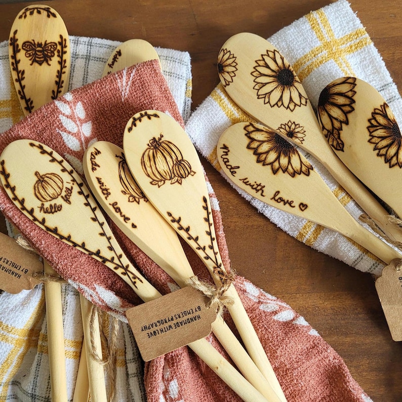 Wood Burned Serving Spoon Set - Etsy