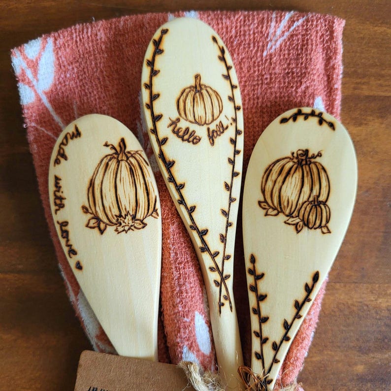 Wood Burned Serving Spoon Set - Etsy