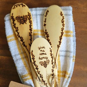 Wood Burned Serving Spoon Set - Etsy