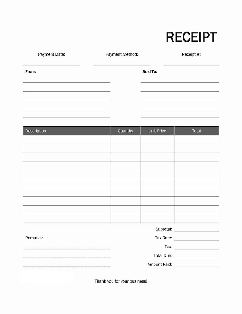 Receipt Template, Download and Print. - Etsy