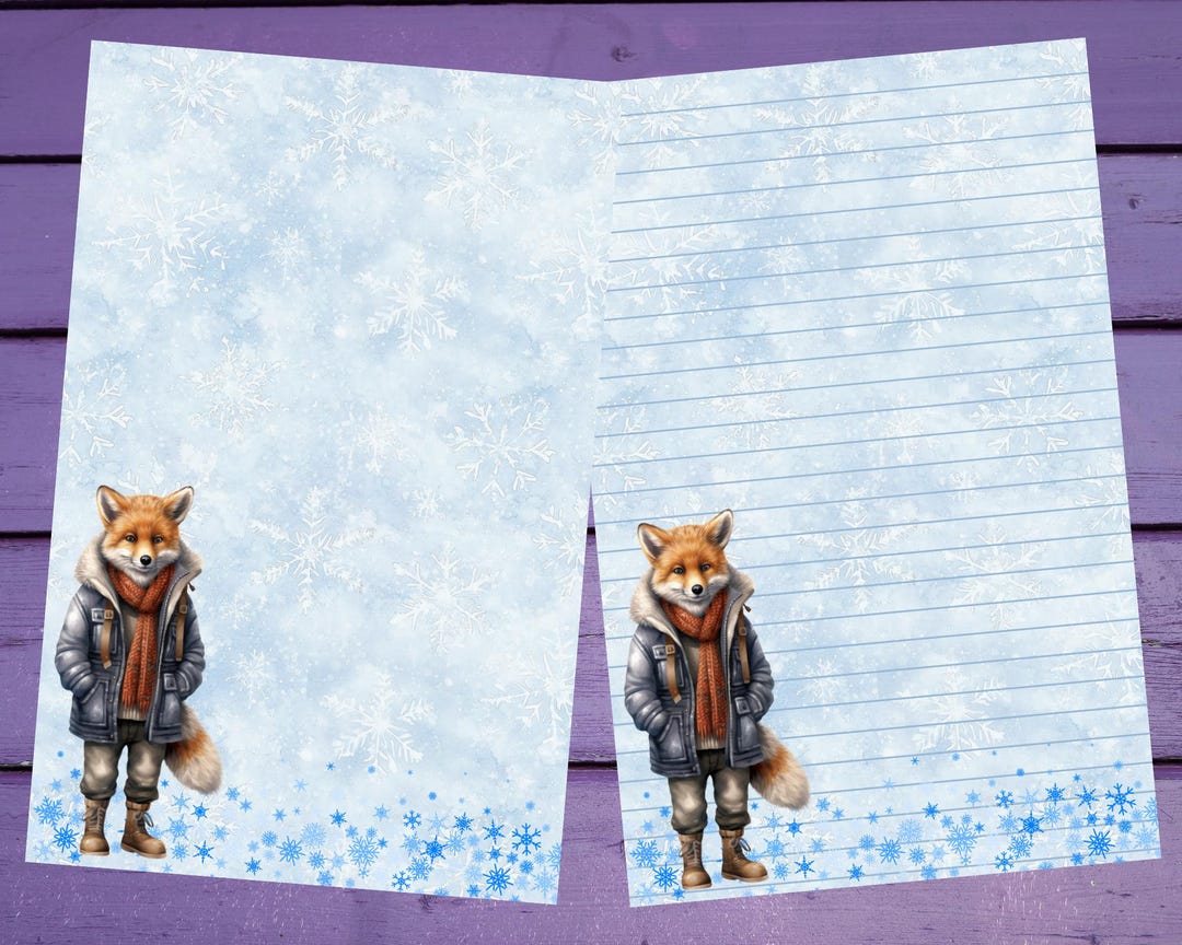 Winter Fox Letter Writing Paper A5 Stationery Lined/unlined Penpal ...