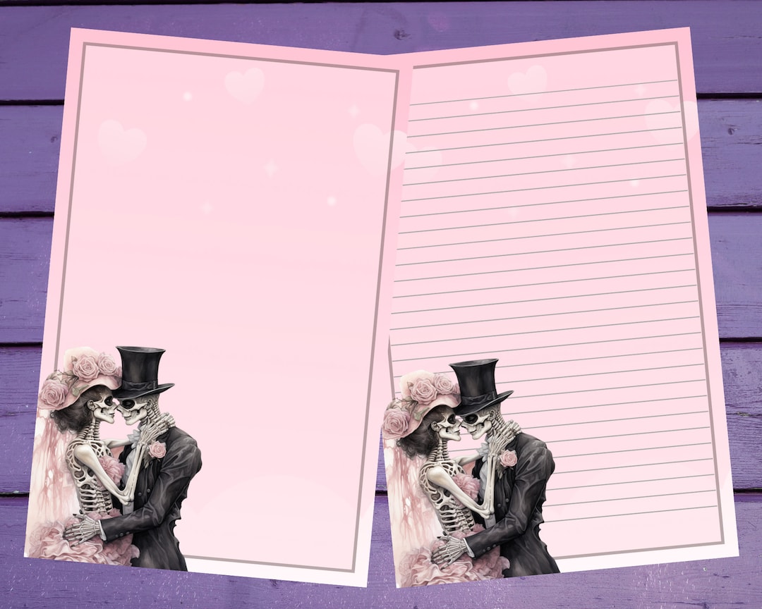Skeleton Love Letter Writing Paper A5 Stationery Lined/unlined Penpal ...