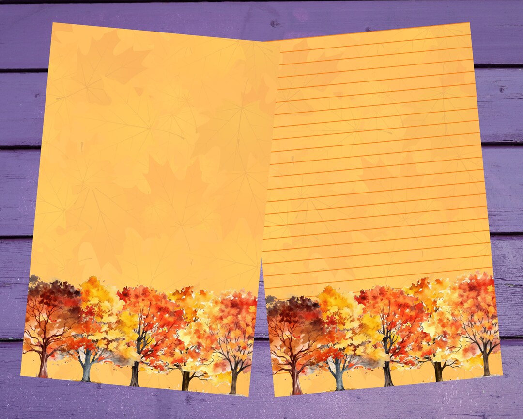 Autumn Trees Letter Writing Paper A5 Stationery Lined/unlined Penpal ...