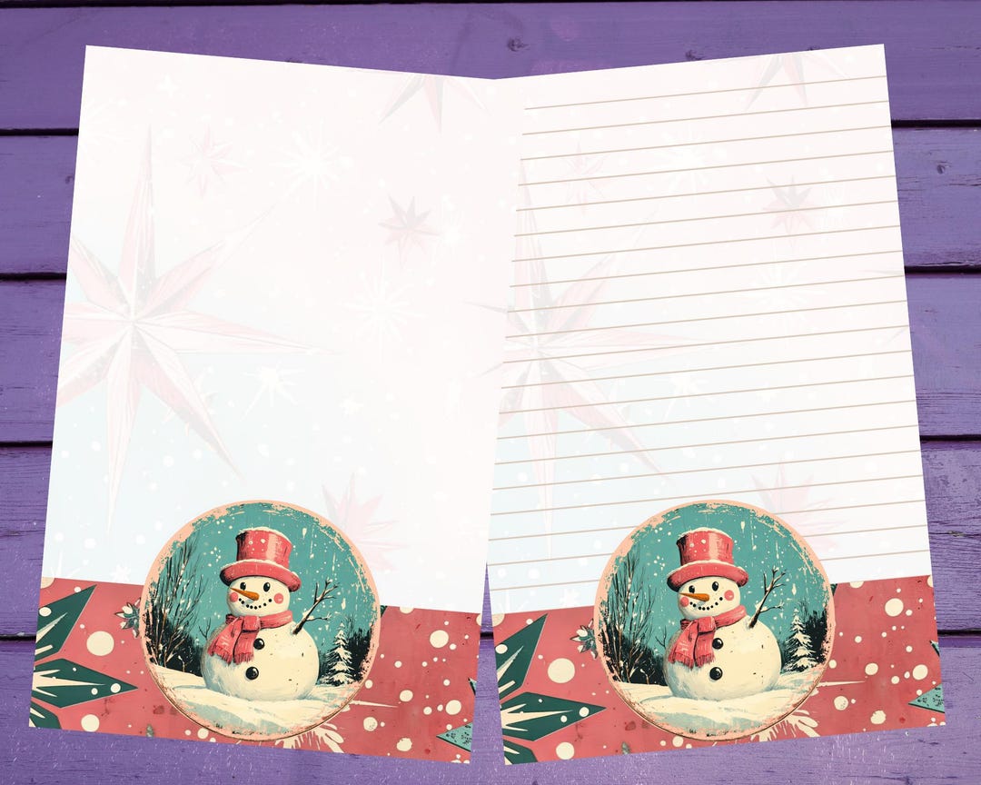 Christmas Snowman Letter Writing Paper A5 Stationery Lined/unlined ...