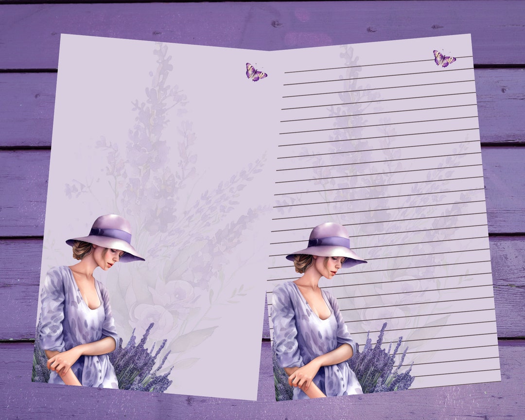 Lavender Girl Letter Writing Paper A5 Stationery Lined/unlined Penpal ...