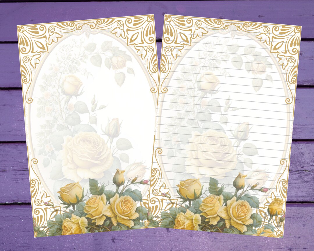 Vintage Yellow Roses Letter Writing Paper A5 Stationery Lined/unlined ...