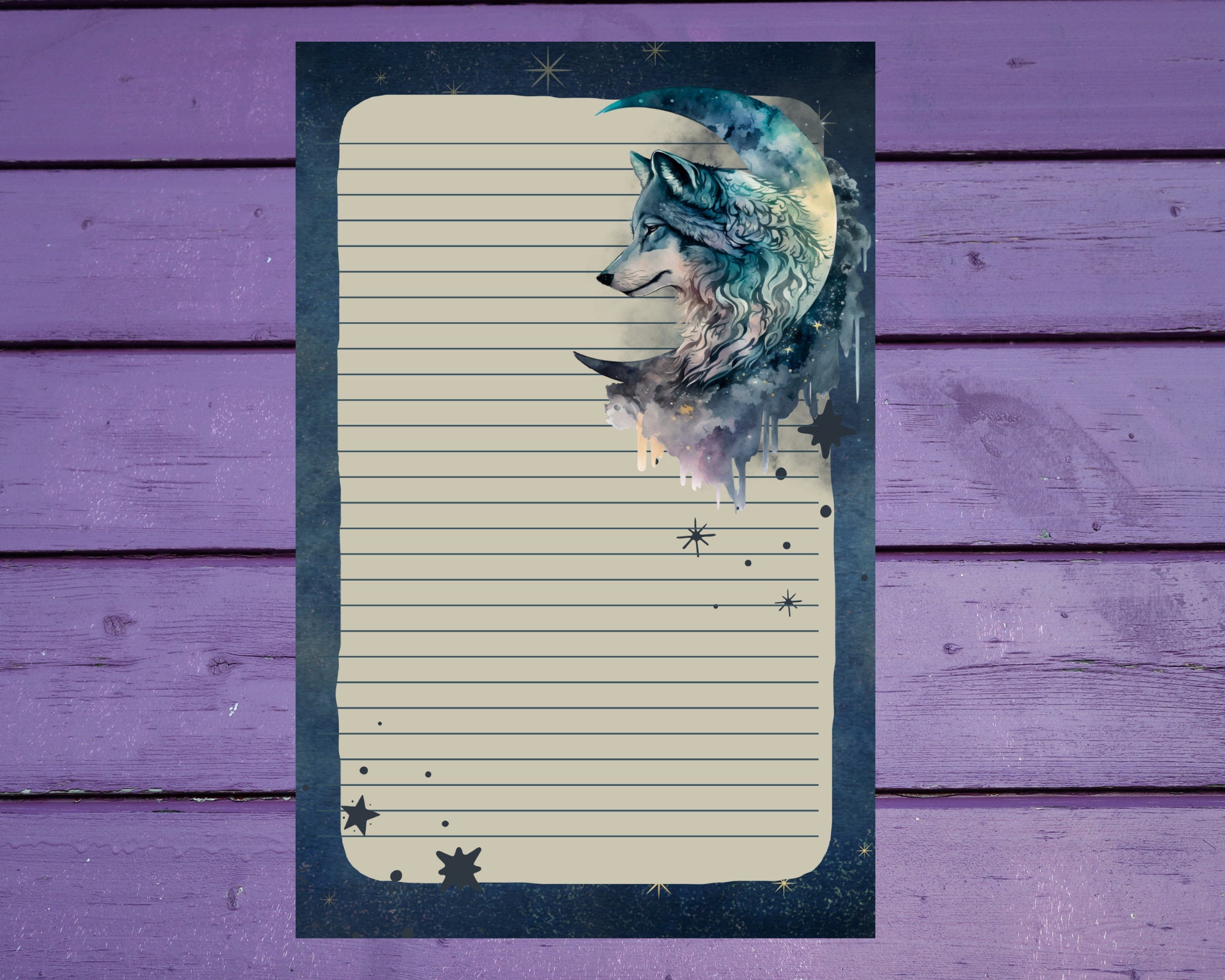 Lunar Wolf Letter Writing Paper A5 Stationery Lined/unlined Penpal ...