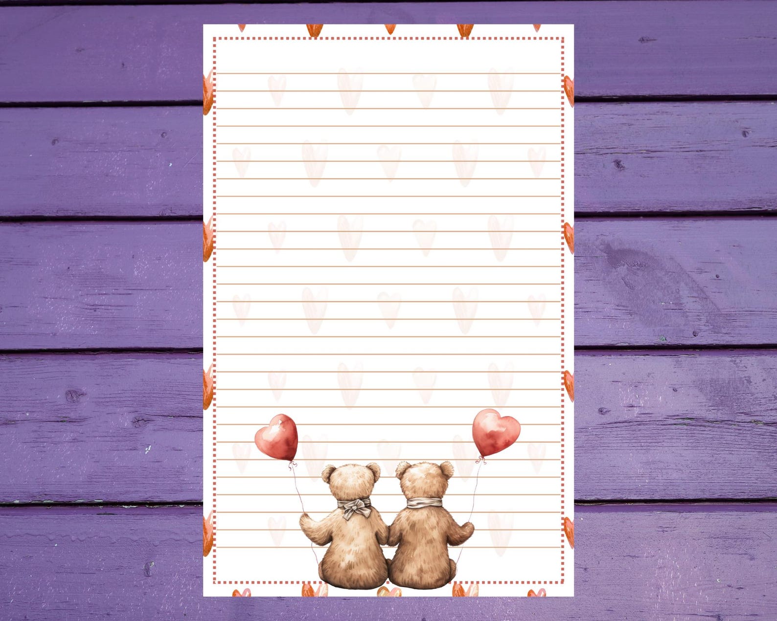 Valentine's Bears Letter Writing Paper A5 Stationery Lined/unlined ...