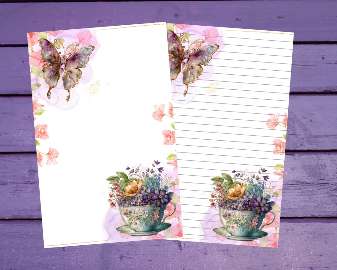Spring Tea Cup Letter Writing Paper A5 Stationery Lined/unlined Penpal ...