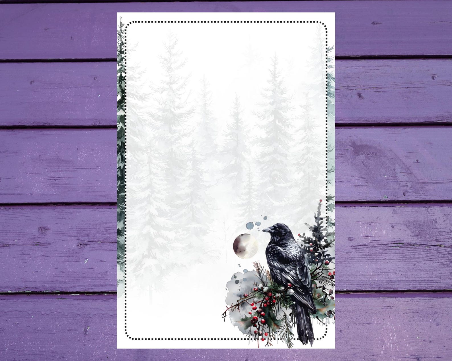 Christmas Raven Letter Writing Paper A5 Stationery Lined/unlined Penpal ...